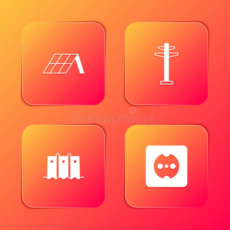 Set Solar Energy Panel, Electric Tower, Hydroelectric Dam and ...