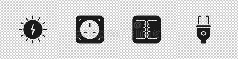 Set Solar Energy Panel, Electrical Outlet, Transformer and Plug Icon ...