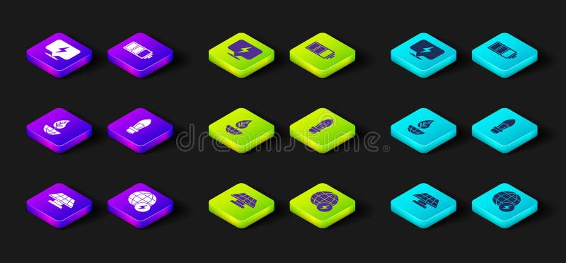 Set Solar Energy Panel, Global Power Planet, Earth Globe and Leaf ...