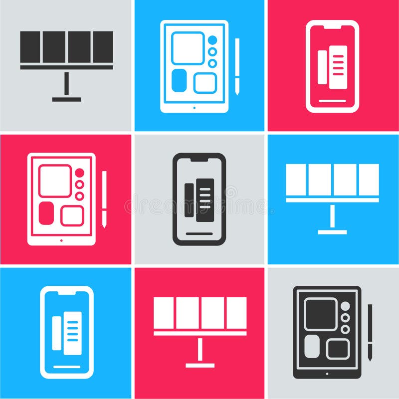 Set Solar Energy Panel, Graphic Tablet and Smartphone, Mobile Phone ...