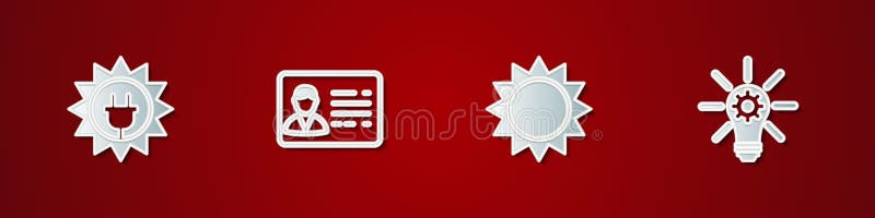 Set Solar Energy Panel, Identification Badge, Sun and Light Bulb with ...