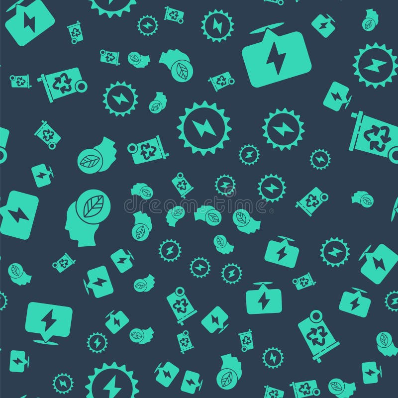 Set Solar Energy Panel, Lightning Bolt, Human Head with Leaf Inside and ...