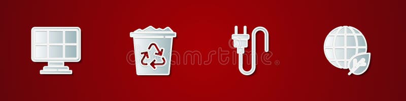 Set Solar Energy Panel, Recycle Bin with Recycle, Electric Plug and ...