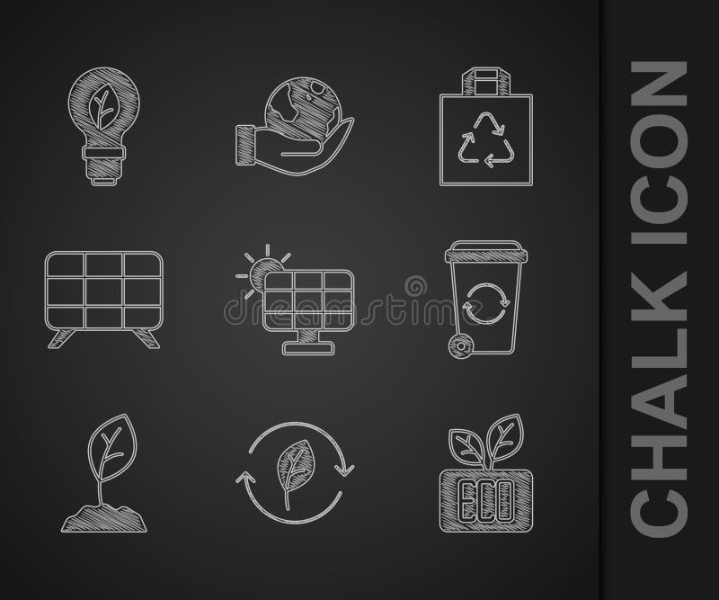 Set Solar Energy Panel, Recycle Symbol with Leaf, Leaf Eco, Bin, Sprout ...