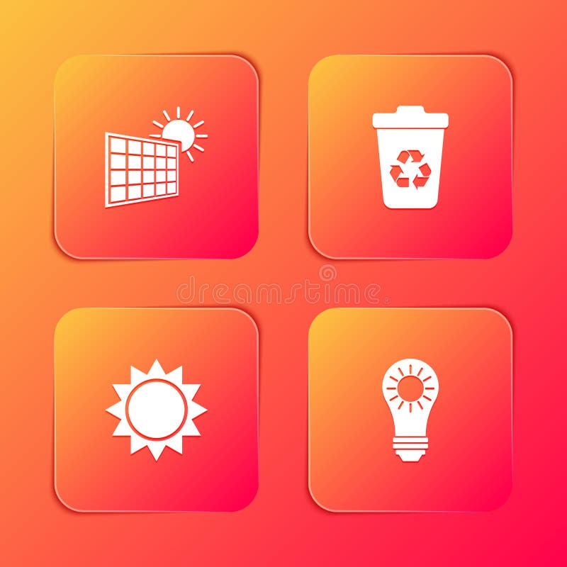 Set Solar Energy Panel and Sun, Recycle Bin with Recycle, Sun and Icon ...