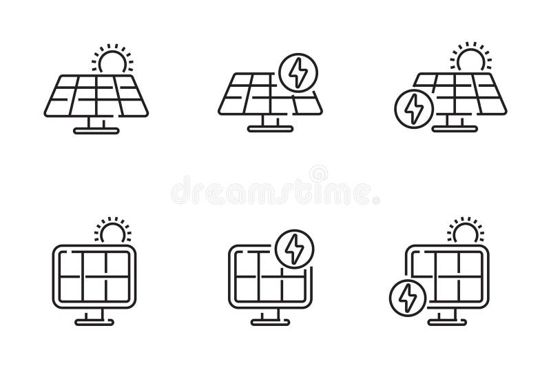 Set of Solar Panel Icons in Line Style Stock Vector - Illustration of ...