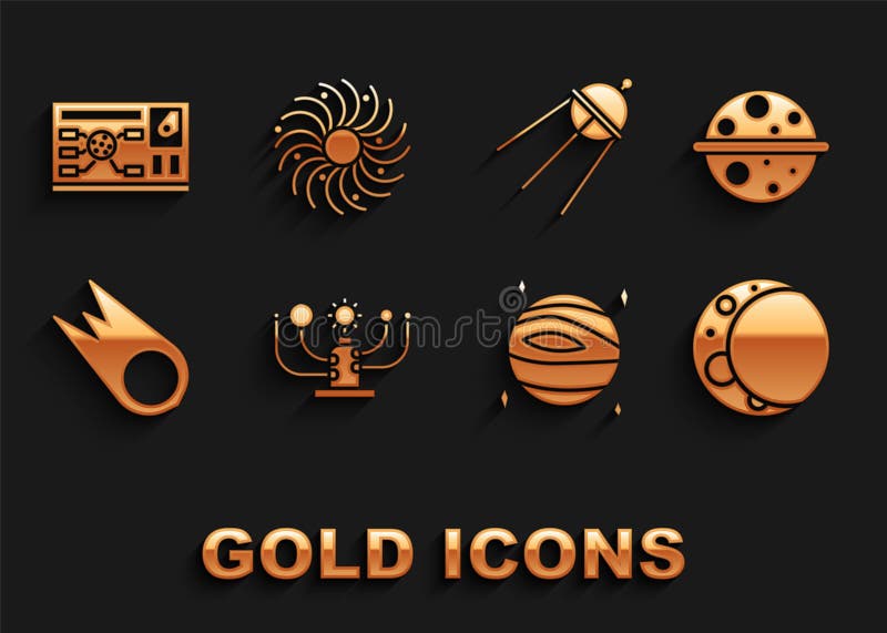 Set Solar System, Planet Saturn, Moon, Venus, Comet Falling Down Fast ...