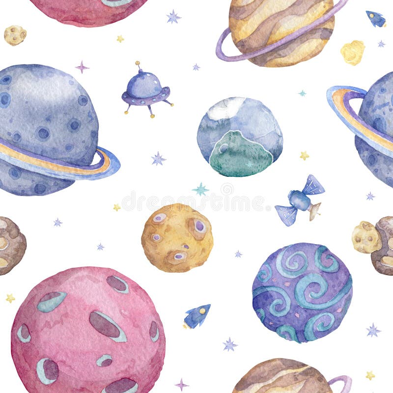 Set Of Solar System Planets Hand Drawn Illustration. Seamless Space ...