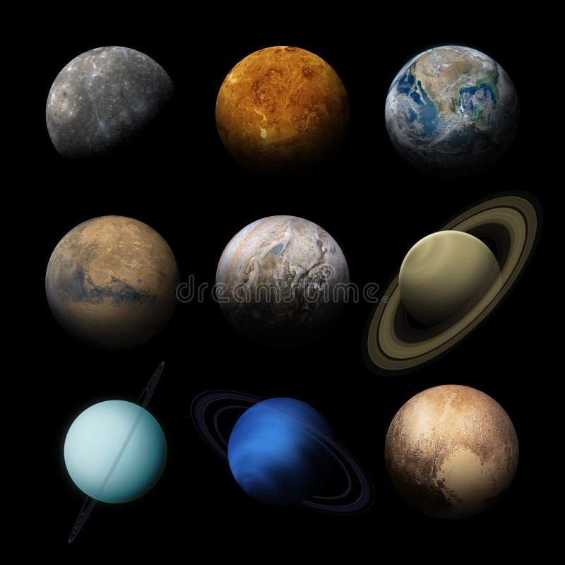 Set of Solar System Planets Isolated on Black Stock Illustration ...