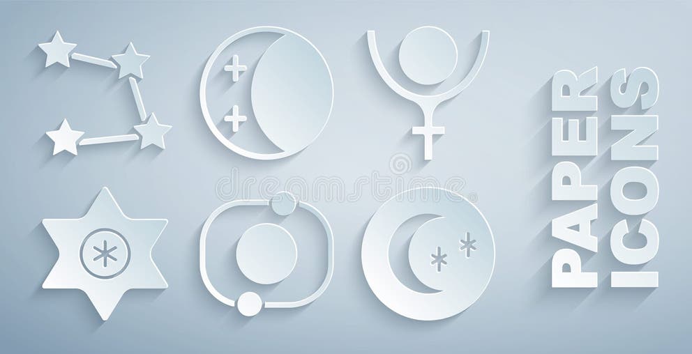 Set Solar System, Symbol Pluto, Falling Star, Moon and Stars, Eclipse ...