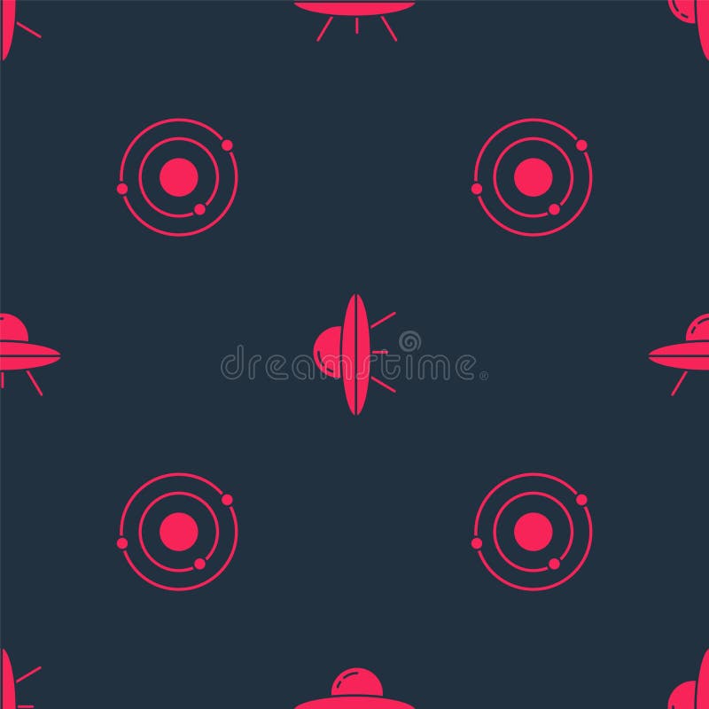 Set Solar System and UFO Flying Spaceship on Seamless Pattern. Vector ...