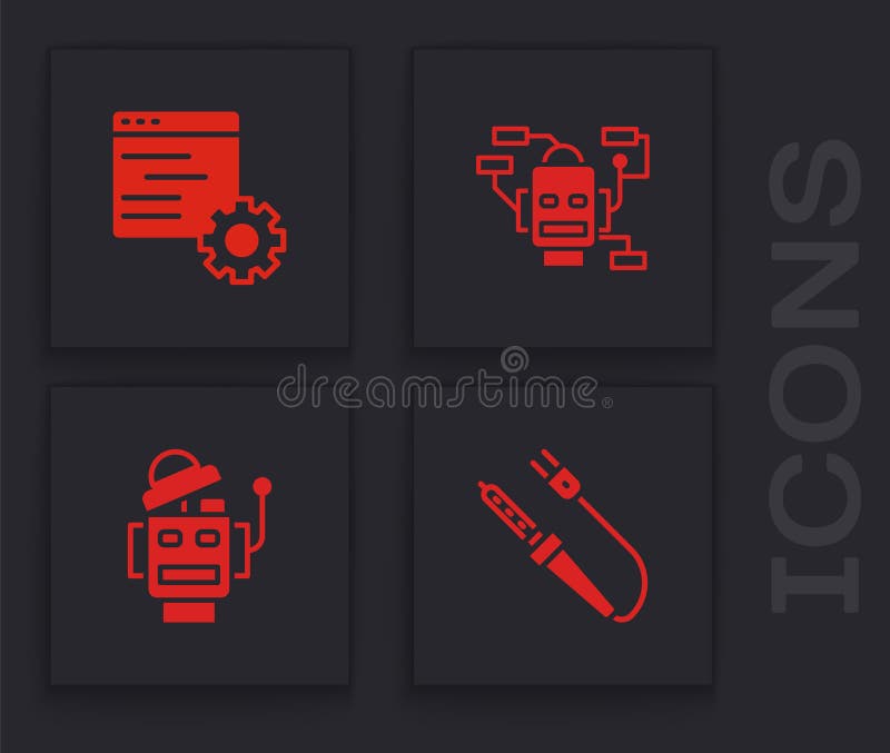 Set Soldering Iron Computer Api Interface Robot And Icon Vector Stock Vector Illustration