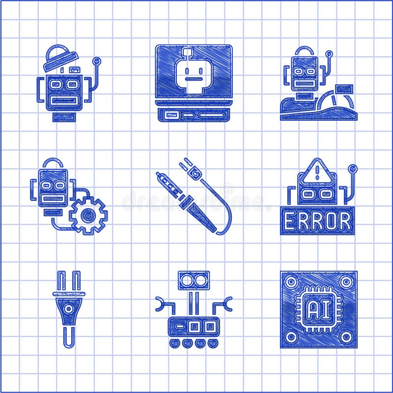 Set Soldering Iron, Robot, Processor with Microcircuits CPU, Error ... Set Soldering Iron, Robot, Processor with Microcircuits CPU, Error ...