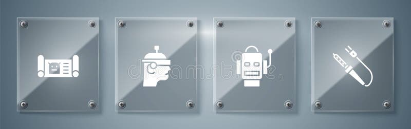Set Soldering Iron, Robot, Smart Glasses and Blueprint. Square Glass ... Set Soldering Iron, Robot, Smart Glasses and Blueprint. Square Glass ...