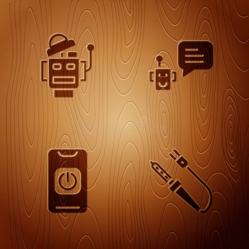 Set Soldering Iron, Robot, Turn Off Robot from Phone and Bot on Wooden ...