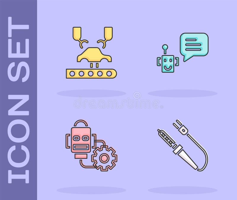 Set Soldering Iron, Robotic Robot Arm Factory, Setting and Bot Icon ... Set Soldering Iron, Robotic Robot Arm Factory, Setting and Bot Icon ...