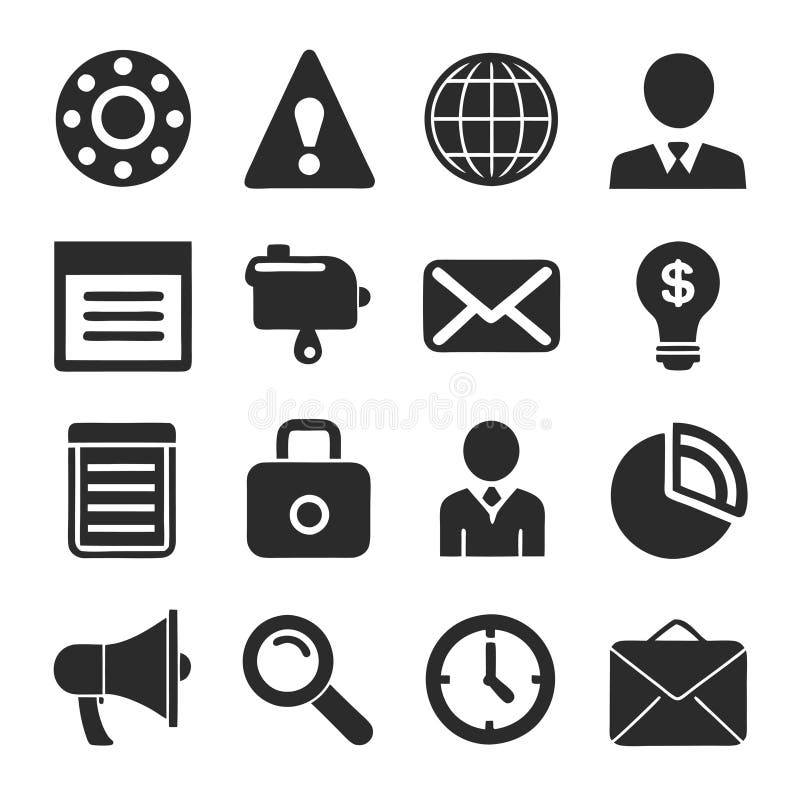 Professional Business Icon Set in Solid Black Silhouette Style for ...