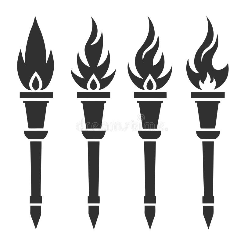 Set of Torch Vector Icons in Solid Black Silhouette Style for Logos and ...
