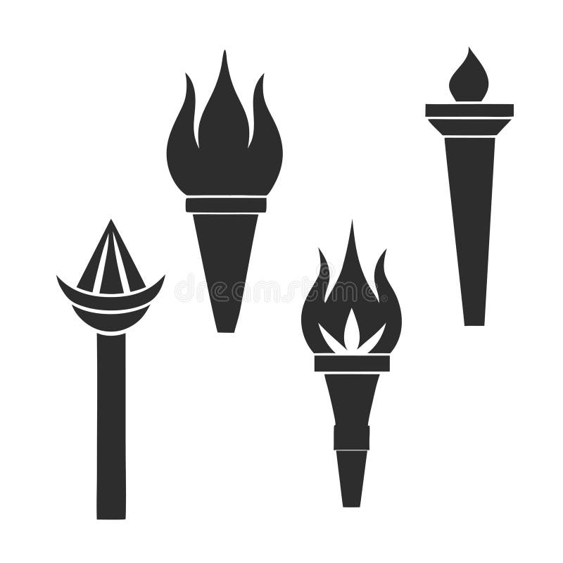 Set of Torch Vector Icons in Solid Black Silhouette Style for Logos and ...