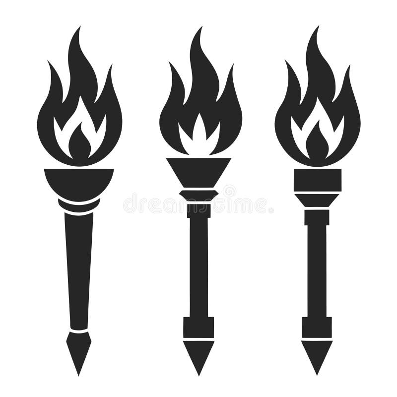 Set of Torch Vector Icons in Solid Black Silhouette Style for Logos and ...