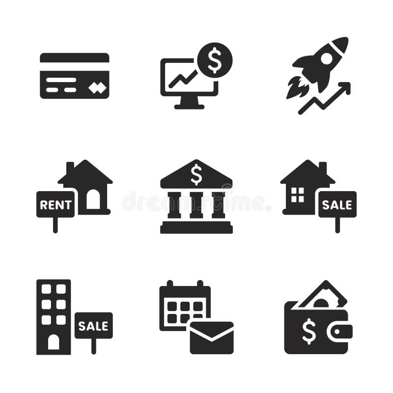Set of Solid Icons for Business, Finance, and Property, Solid Icon Vector Stock Vector ...