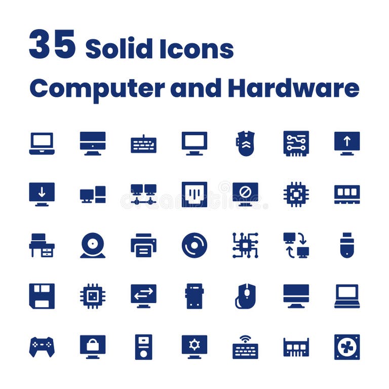 Set Solid Icons Computer and Hardware Stock Vector - Illustration of ...