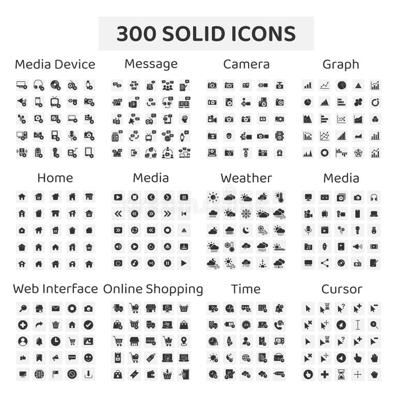 Set of 300 solid icons stock vector. Illustration of cursor - 182433198