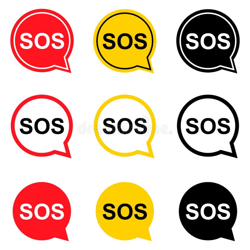 Set of SOS Help Icon, Safety Support Alert Design, Save Vector ...