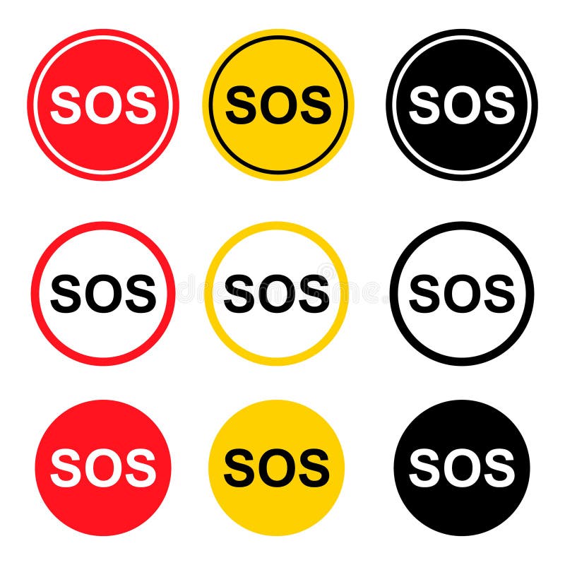 Set of SOS Help Icon, Safety Support Alert Design, Save Vector ...