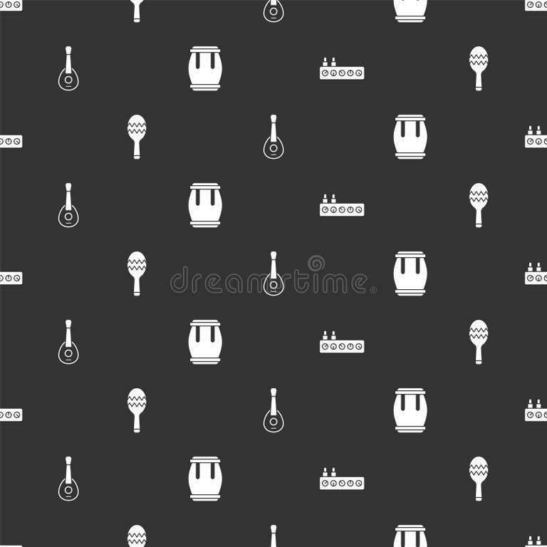 Set Sound Mixer Controller, Maracas, Guitar and Drum on Seamless ...