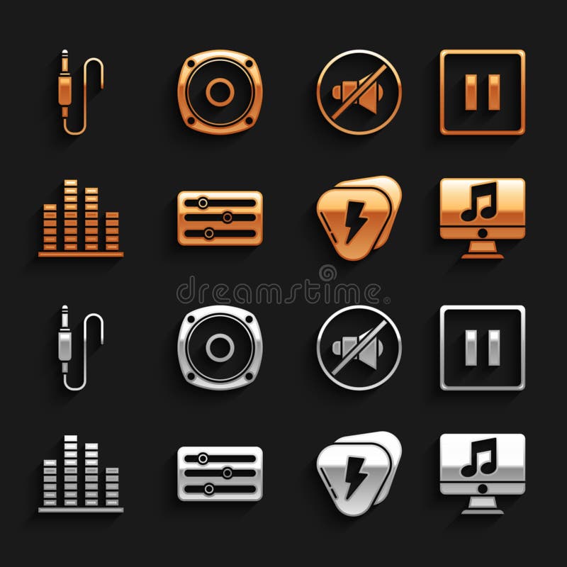 Set Sound Mixer Controller, Pause Button, Computer with Music Note ...