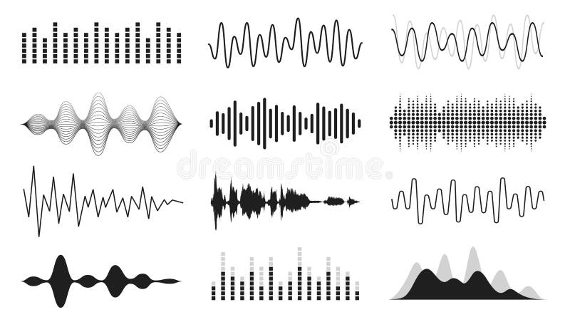Set of Sound Waves. Analog and Digital Line Waveforms Stock Vector ...