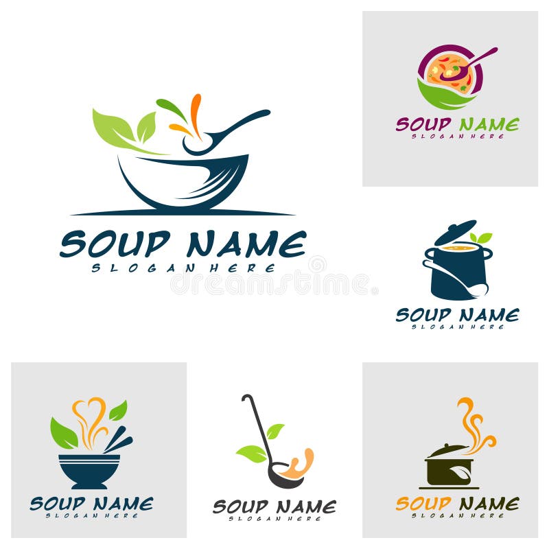 Set of Soup Logo Design Concept. Food Cooking Logo Vector Stock Vector ...