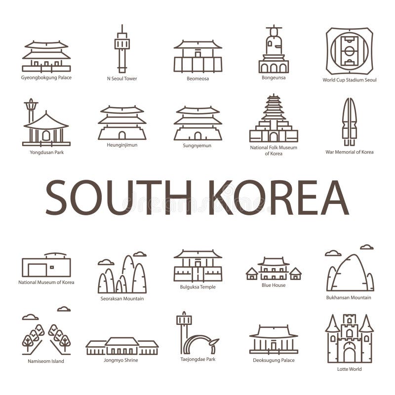 Set of South Korea Landmark Icons. Vector Illustration Decorative ...