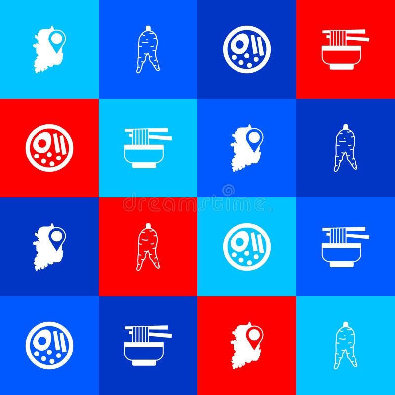 Set South Korea Map, Ginseng Root, Ramen and Icon. Vector Stock Vector ...