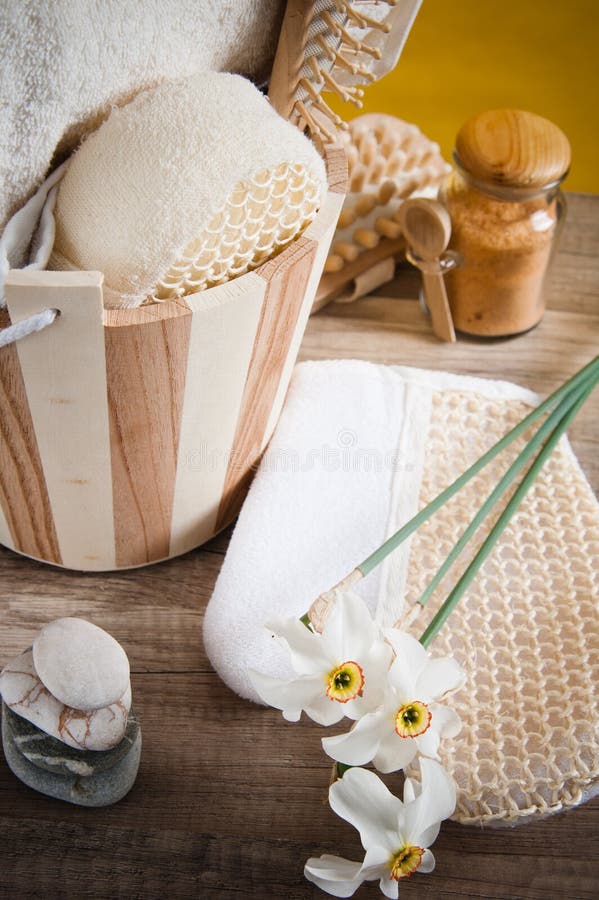 Set of spa accessories stock image. Image of salt, concept - 25252457