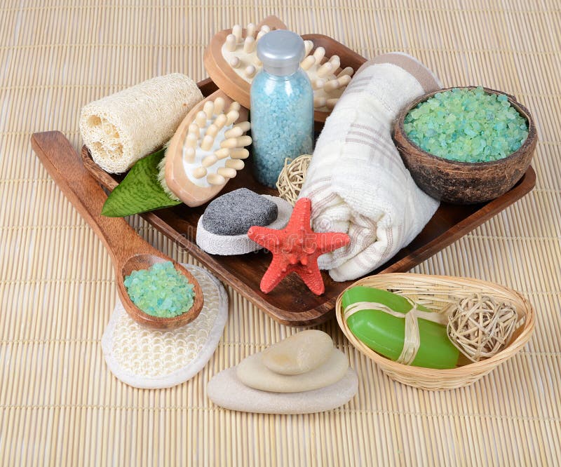 Set for Spa-procedures on Bamboo Rug Stock Image - Image of fresh, bath ...
