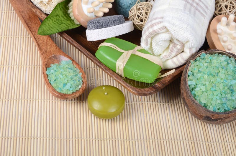 Set for Spa-procedures on Bamboo Rug Stock Photo - Image of relaxation ...
