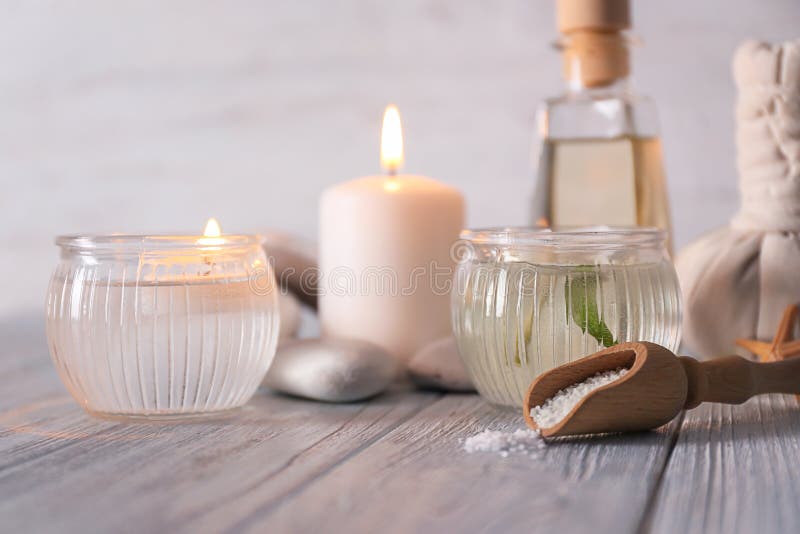 Set for Spa Treatment on Wooden Table Stock Photo - Image of wellness ...