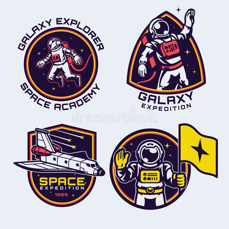 Set of Space Astronaut Badge Emblem Stock Vector - Illustration of ...
