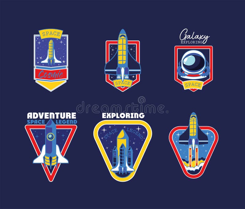 Set of Space Badges on a Blue Background Stock Vector - Illustration of ...