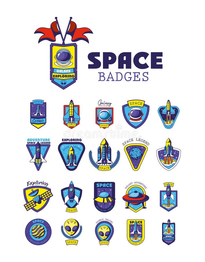 Set of Space Badges on a White Background Stock Vector - Illustration ...