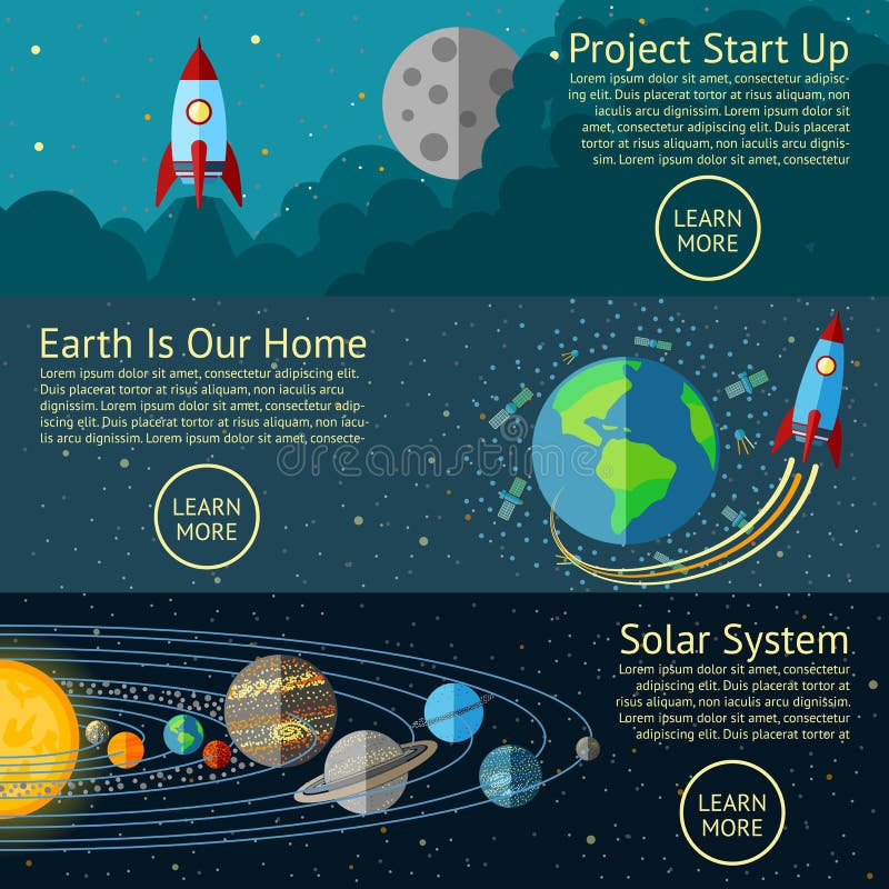 Solar System Banner with Sun, Planets, Stars Stock Vector - Illustration of mars, astrology ...