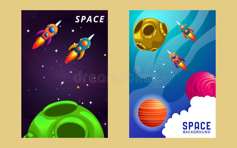 Set of Space Banners. Vector Illustration. Cover Design. Sky, Planets ...