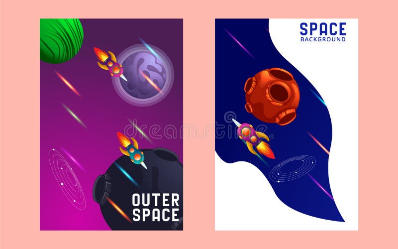 Set of Space Banners. Vector Illustration. Cover Design. Sky, Planets ...