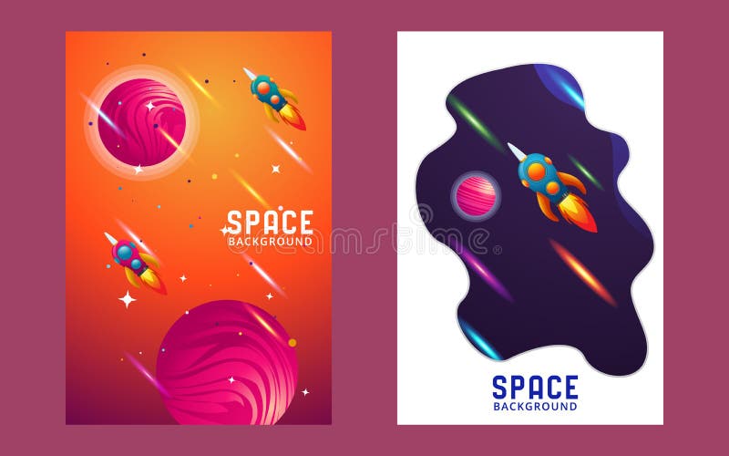 Set of Space Banners. Vector Illustration. Cover Design. Sky, Planets ...