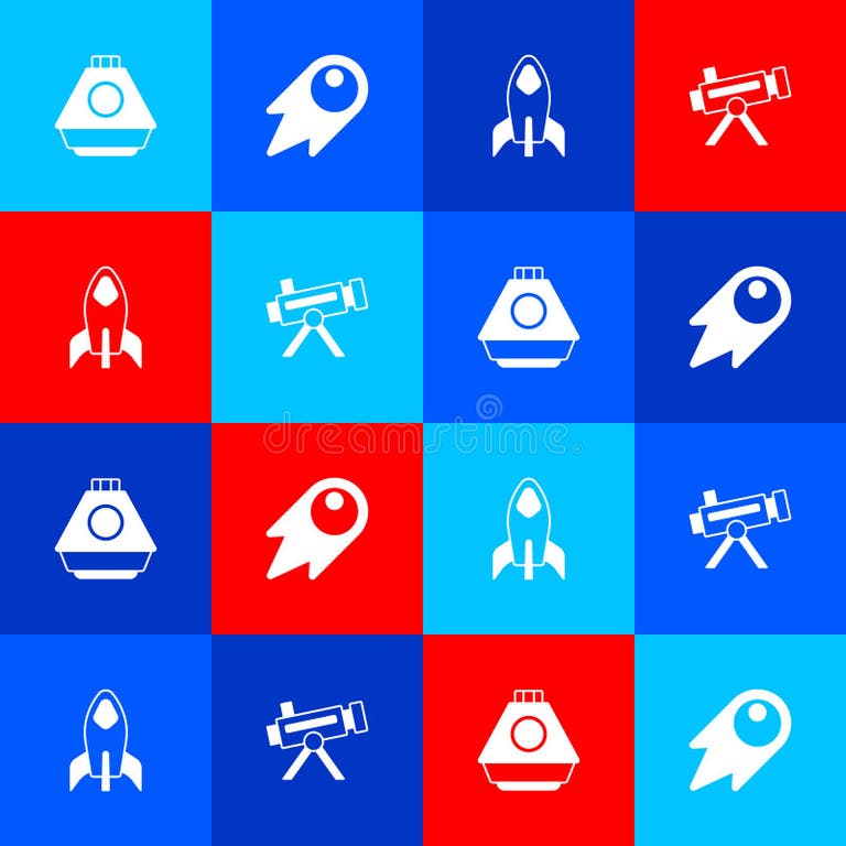 Set Space Capsule, Comet Falling Down Fast, Rocket Ship and Telescope ...
