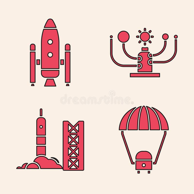 Set Space Capsule and Parachute, Space Shuttle and Rockets, Solar ...