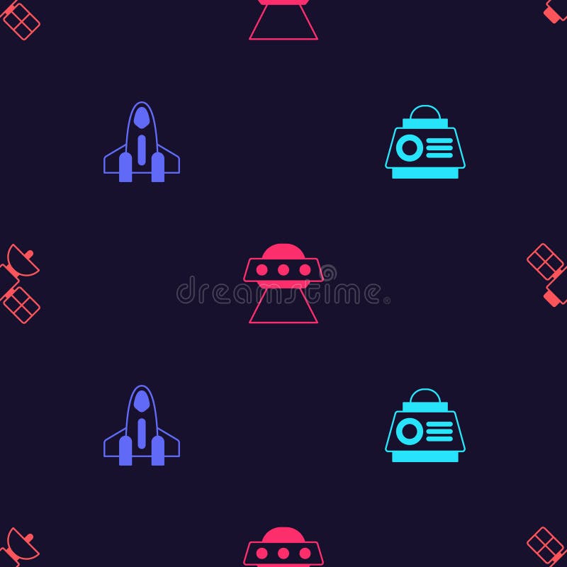 Set Space Capsule, Rocket Ship, UFO Flying Spaceship and Satellite on ...