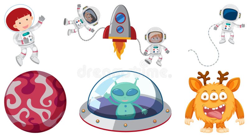 Set of Space Cartoon Characters and Objects Stock Vector - Illustration ...